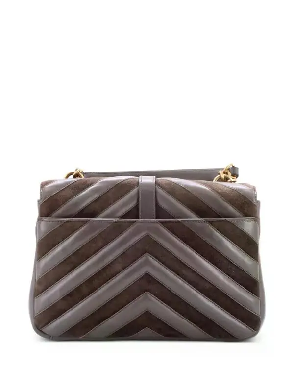 Saint Laurent Matelassé Chevron Leather And Suede Medium Shoulder Bag - Grey