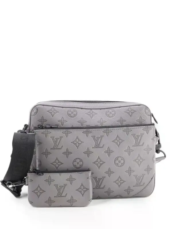 LOUIS VUITTON Trio Messenger Bag Monogram Shadow Leather Crossbody Bag - Grey