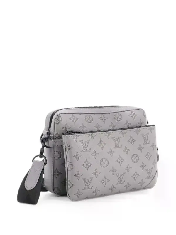 LOUIS VUITTON Trio Messenger Bag Monogram Shadow Leather Crossbody Bag - Grey