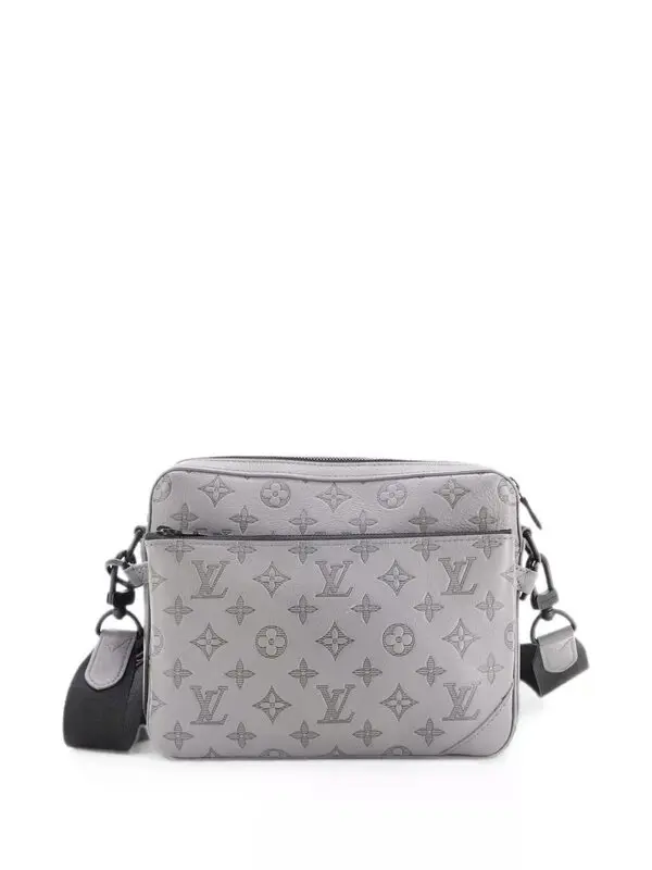 LOUIS VUITTON Trio Messenger Bag Monogram Shadow Leather Crossbody Bag - Grey