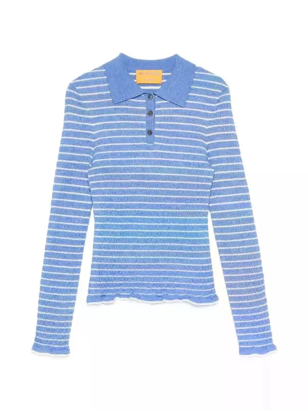 Guest In Residence Smocked Striped Polo Sweater
