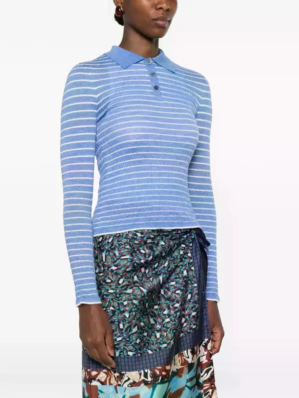 Guest In Residence Smocked Striped Polo Sweater
