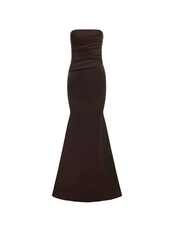 Alex Perry Strapless Ruched Maxi Gown - Brown