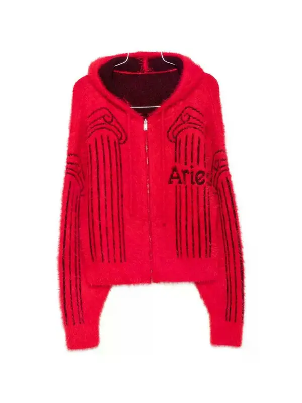 Aries Column-print Zip-fastening Hoodie