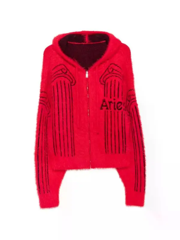 Aries Column-print Zip-fastening Hoodie