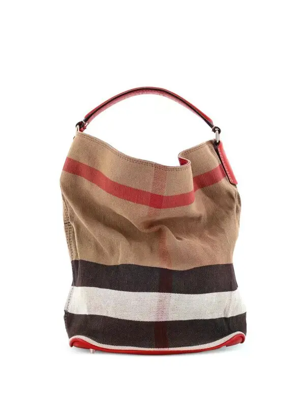 Burberry Ashby House Check Canvas Medium Bucket Bag - Brown