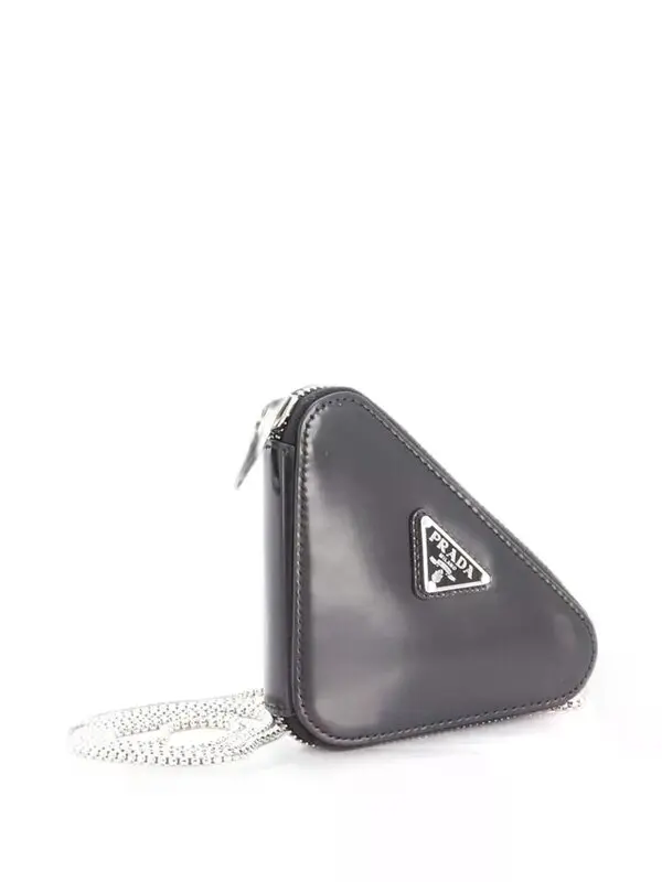 Prada Triangle Pouch Bag With Chain Brushed Leather Mini Crossbody Bag
