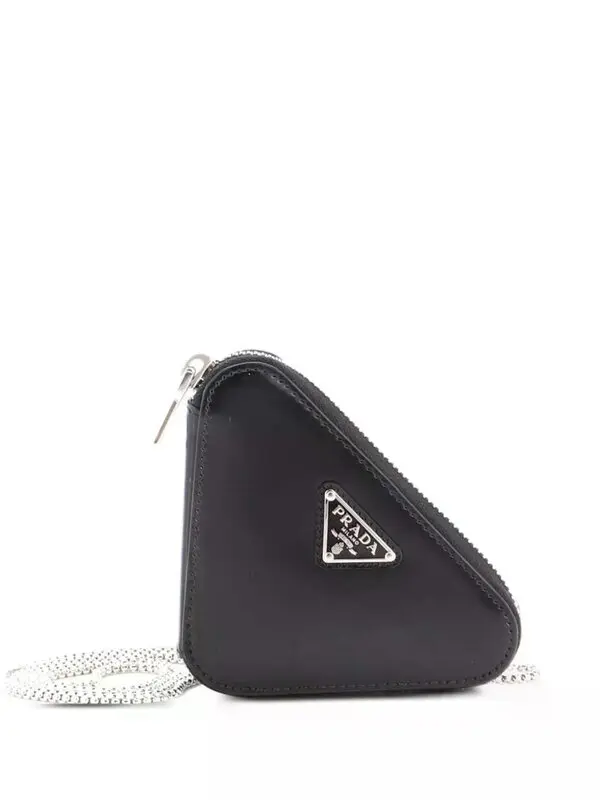 Prada Brushed Leather Triangle Pouch Mini Crossbody Bag - Black