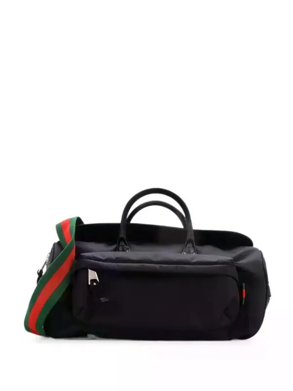 Gucci Convertible Front Pocket Duffle Bag Nylon Medium Travel Bag - Black