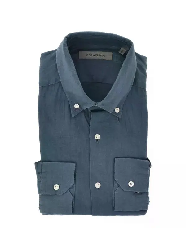 Corneliani Button-down Linen Shirt - Blue