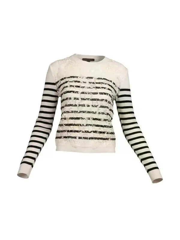 Valentino Garavani Lace-overlay Striped Sweater