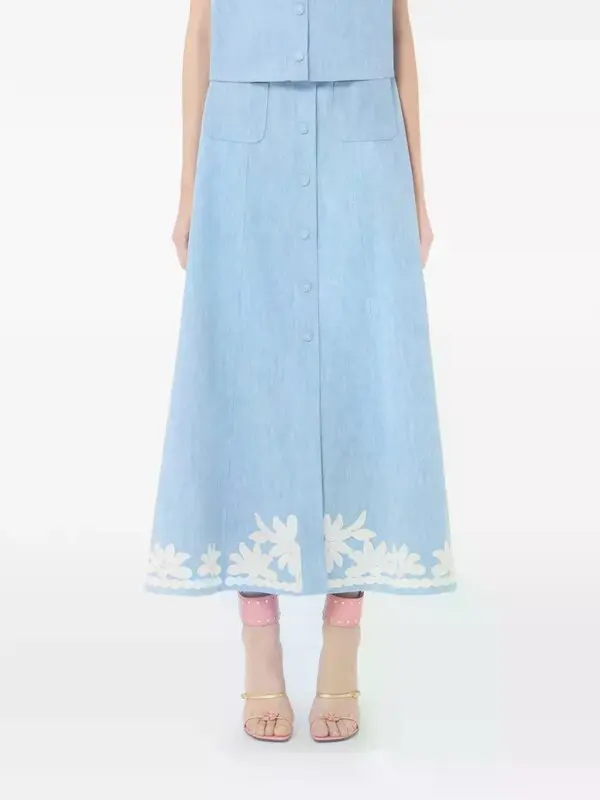Valentino Garavani Embroidered Denim Midi Skirt