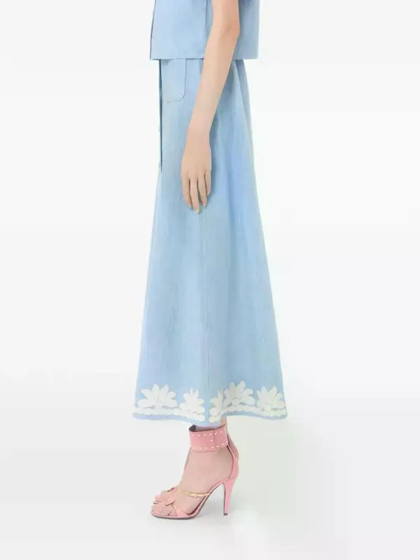 Valentino Garavani Embroidered Denim Midi Skirt
