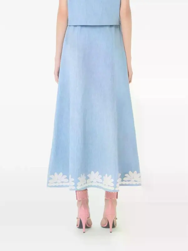 Valentino Garavani Embroidered Denim Midi Skirt