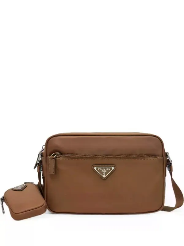 Prada Mini Re-nylon Cross Body Bag With Logo Plaque - Brown