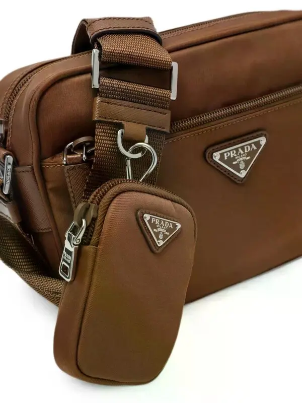 Prada Mini Re-nylon Cross Body Bag With Logo Plaque - Brown