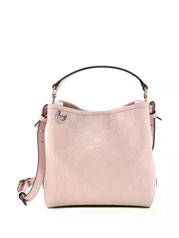 Gucci Gg Emblem Gg Embossed Leather Small Bucket Bag - Pink