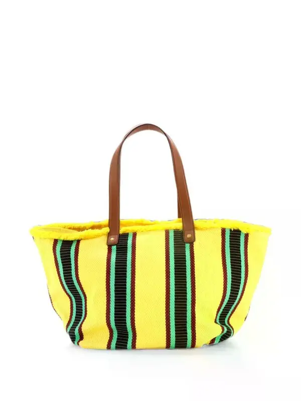Gucci Script Open Embroidered Stripe Canvas With Leather Medium Tote Bag