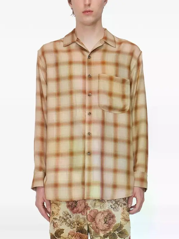 SONG FOR THE MUTE Ombre-check Long-sleeve Shirt