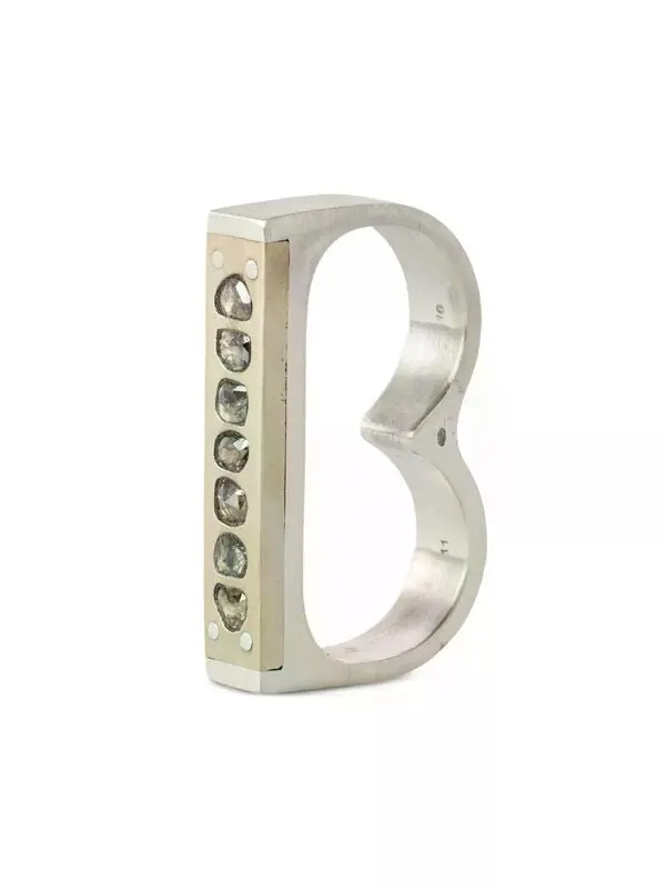 PARTS OF FOUR Sterling And Brown Diamond Double Finger Ring