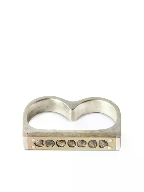 PARTS OF FOUR Sterling And Brown Diamond Double Finger Ring