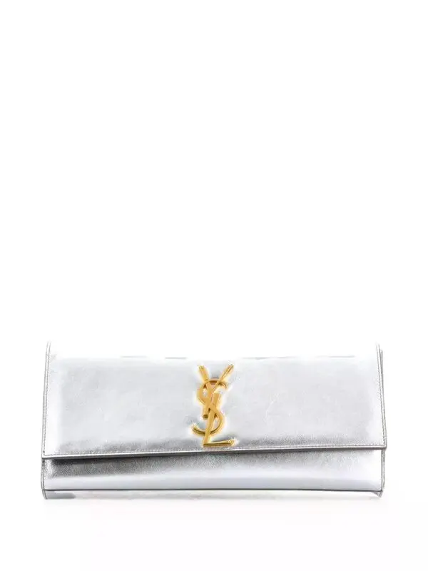 Saint Laurent Classic Monogram Metallic Calfskin Clutch - Silver