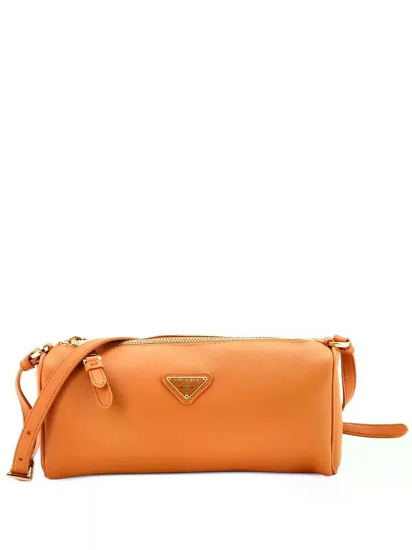 Prada Zip Buckle Pouch Leather Shoulder Bag - Orange
