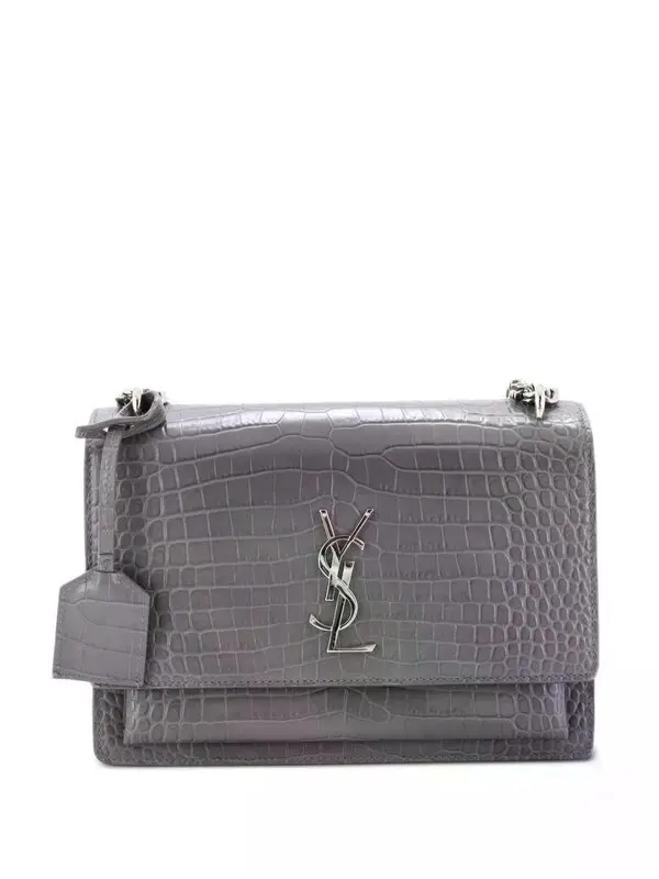 Saint Laurent Sunset Crocodile Embossed Leather Medium Crossbody Bag - Grey