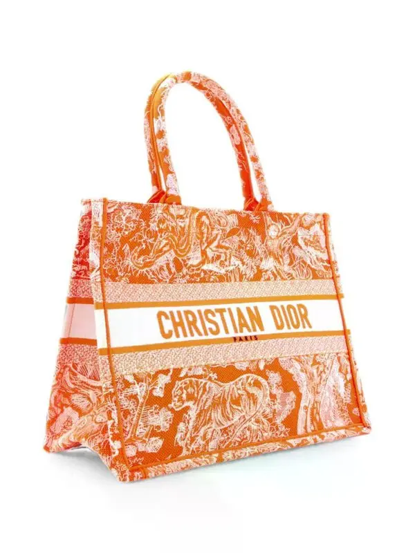 Dior Embroidered Canvas Medium Tote Bag - Orange