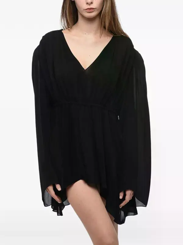 Wardrobe.NYC Gathered V-neck Asymmetric Mini Dress