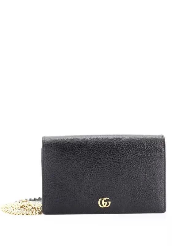 Gucci Petite Gg Marmont Chain Wallet Leather Mini Crossbody Bag - Black