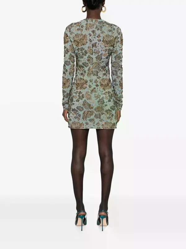 Saint Laurent Floral Brocade Long Sleeve Mini Dress