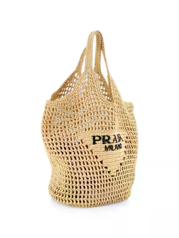 Prada Triangle Logo Tote Raffia Small Bucket Bag