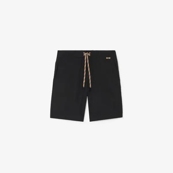 Burberry Nylon Swim Shorts With Icon Stripe Drawcords - Black