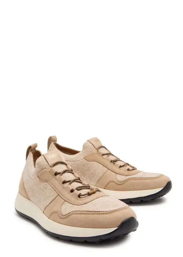 TOD'S Panelled Knit & Suede Sneakers - Beige