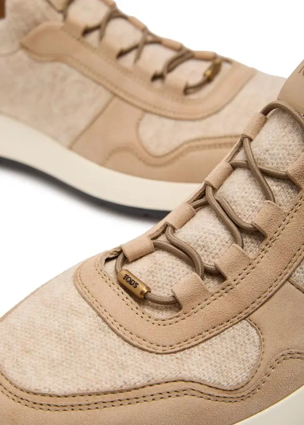 TOD'S Panelled Knit & Suede Sneakers - Beige