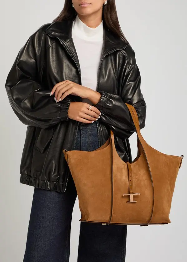 TOD'S T-plaque Suede Tote