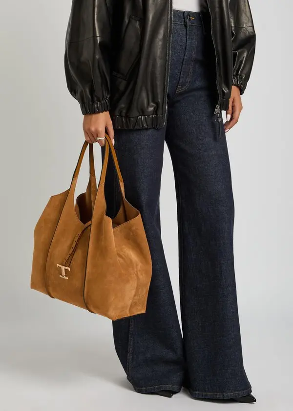 TOD'S T-plaque Suede Tote