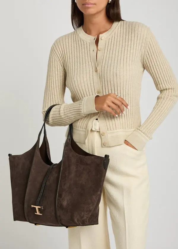 TOD'S T-plaque Suede Tote