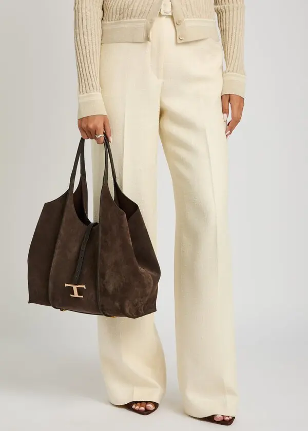 TOD'S T-plaque Suede Tote