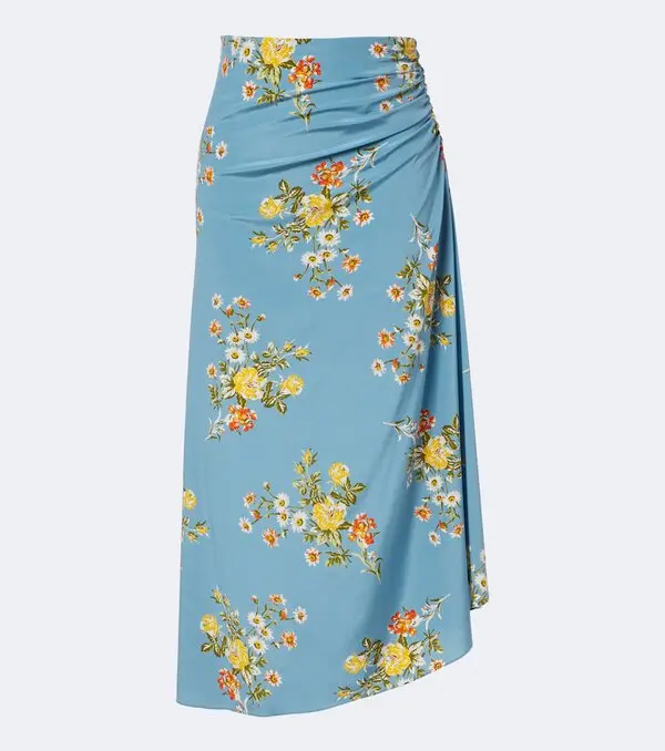 Veronica Beard Limani Ruched Floral Silk-blend Midi Skirt