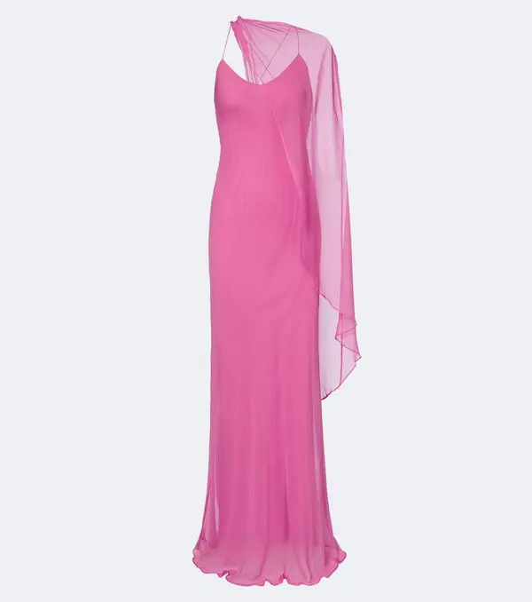 THE SEI Caped Silk Gown In Carnation