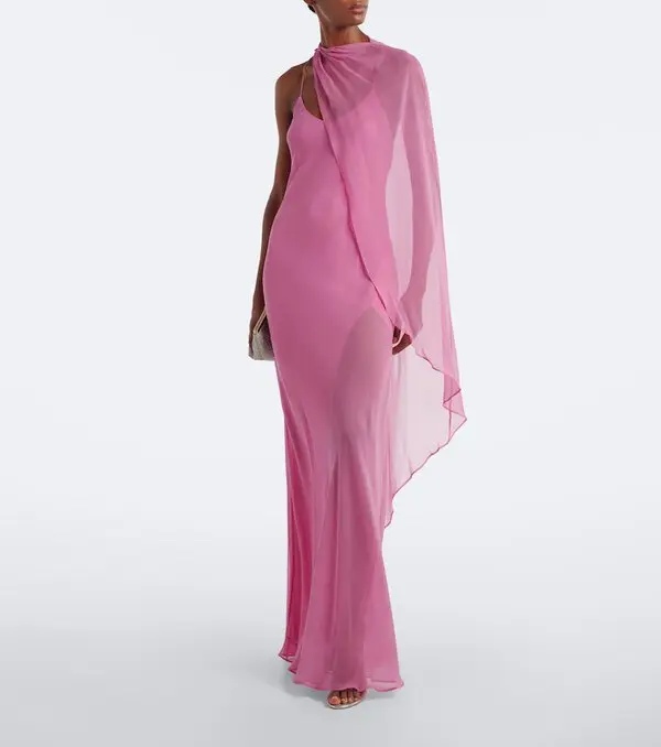THE SEI Caped Silk Gown In Carnation