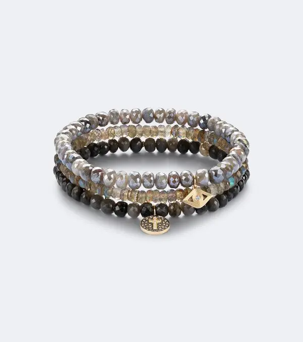 SYDNEY EVAN Set Of Three 14kt Gold Gemstone Beaded Bracelets - Multicoloured