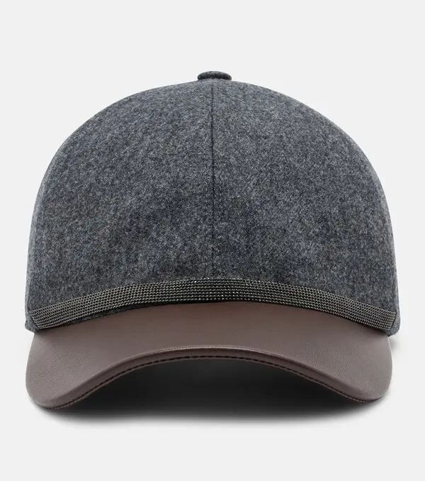 Brunello Cucinelli Monili Leather And Virgin Wool Baseball Cap