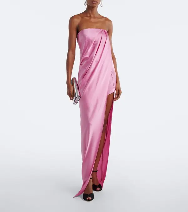 THE SEI Draped Strapless Silk Satin Gown