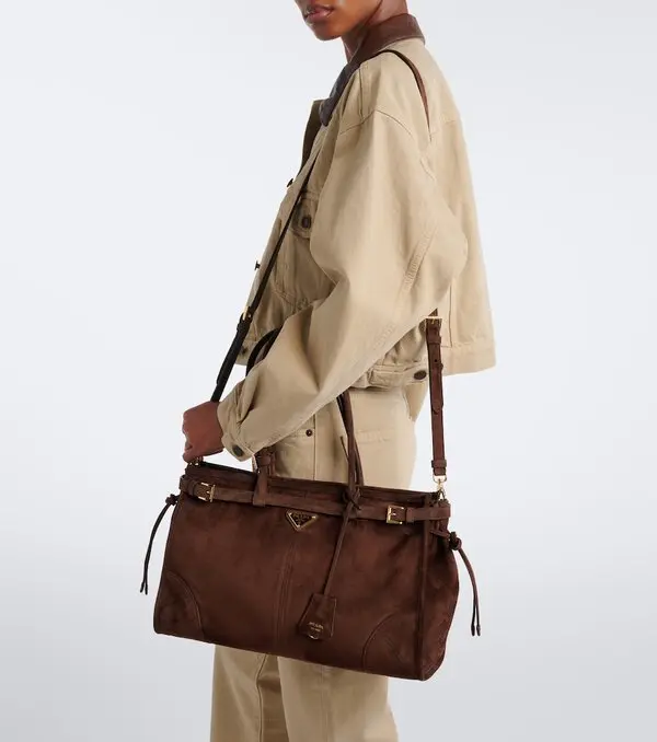 Prada Bonnie Large Suede Shoulder Bag