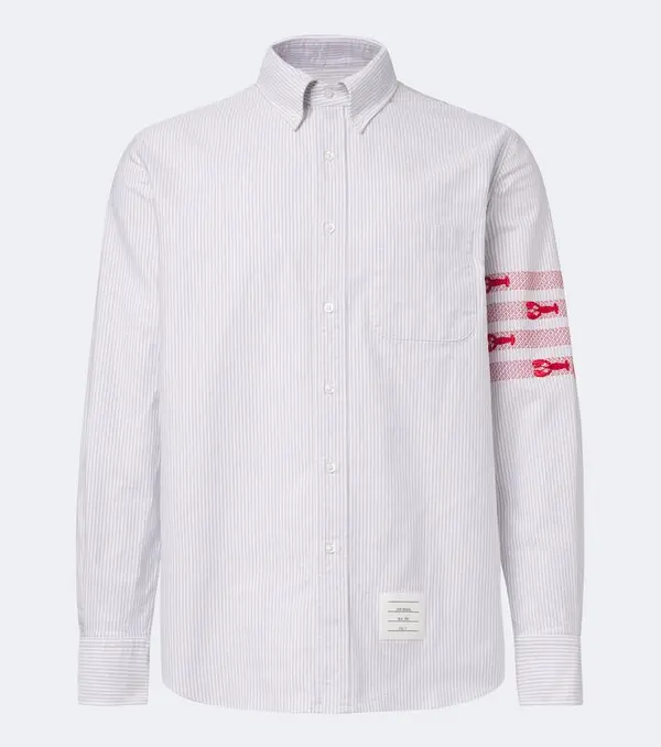 Thom Browne 4-bar Striped Cotton Oxford Shirt - Grey