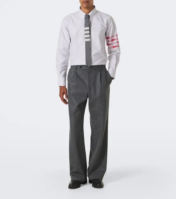 Thom Browne 4-bar Striped Cotton Oxford Shirt - Grey