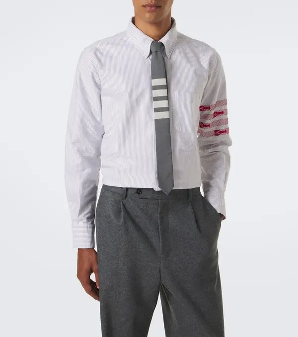 Thom Browne 4-bar Striped Cotton Oxford Shirt - Grey